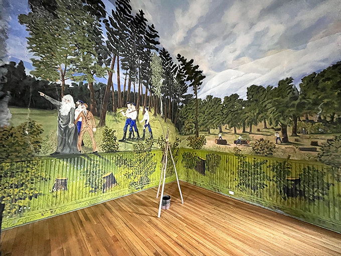 Step into a 19th-century fever dream! These enigmatic murals are what you'd get if Hieronymus Bosch decided to redecorate your local Elks Lodge.