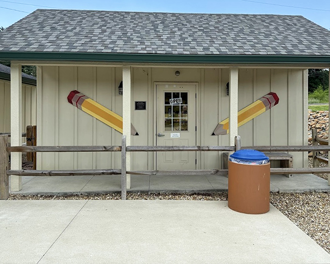 Two giant pencils frame the entrance to this charming little museum, giving visitors a playful hint about the thousands of pencil sharpeners waiting to be discovered inside.