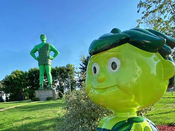 Goliath's jolly cousin! This towering tribute to vegetables makes you wonder if Jack's beanstalk took a wrong turn in Blue Earth.