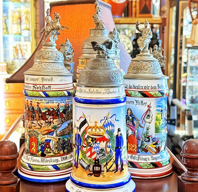 German craftsmanship meets Bavarian beer culture in these ornate steins &ndash; each one telling stories through intricate relief work.