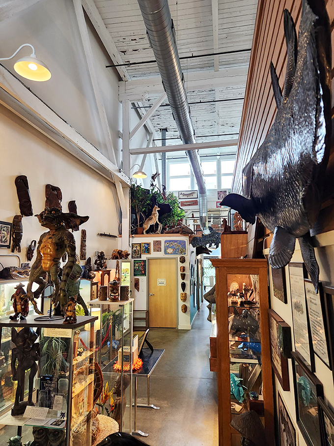 Wander down this treasure-filled corridor where prehistoric fish hang from the ceiling and mysterious artifacts line every wall.
