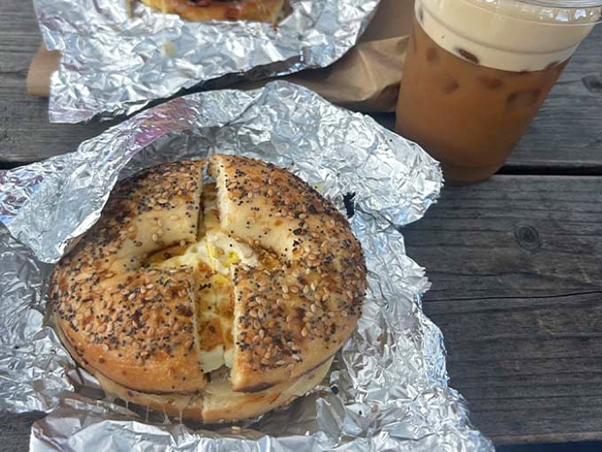 The humble bagel, elevated to art form. That golden cheese pull is the stuff of breakfast dreams.