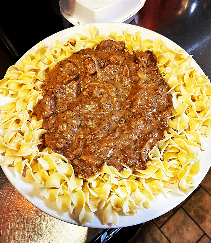 Creamy, beefy, and oh-so-satisfying. This stroganoff is like a warm hug for your stomach, courtesy of Mother Russia herself.