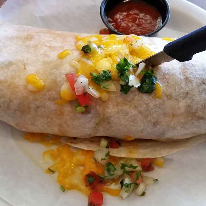 This breakfast burrito is stuffed with enough filling to qualify as a sleeping bag, and it's just as comforting.