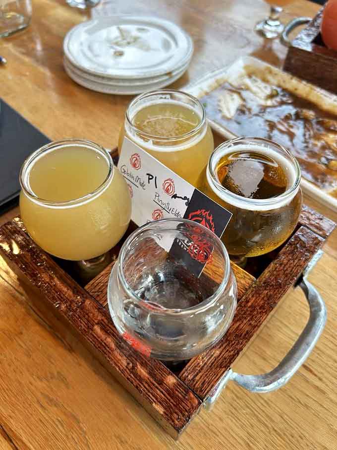 A flight of local craft beers offers the perfect opportunity to sample Maine's brewing excellence alongside your meal.