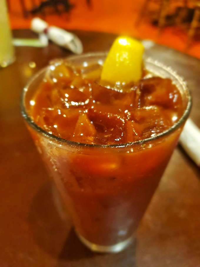 Not just a drink but a small meal – spicy, rich tomato base with enough garnishes to constitute an appetizer.