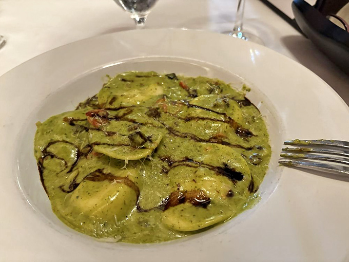 Pillows of pasta swimming in vibrant pesto &ndash; a dish that captures spring's freshness even in the depths of a Maine winter.
