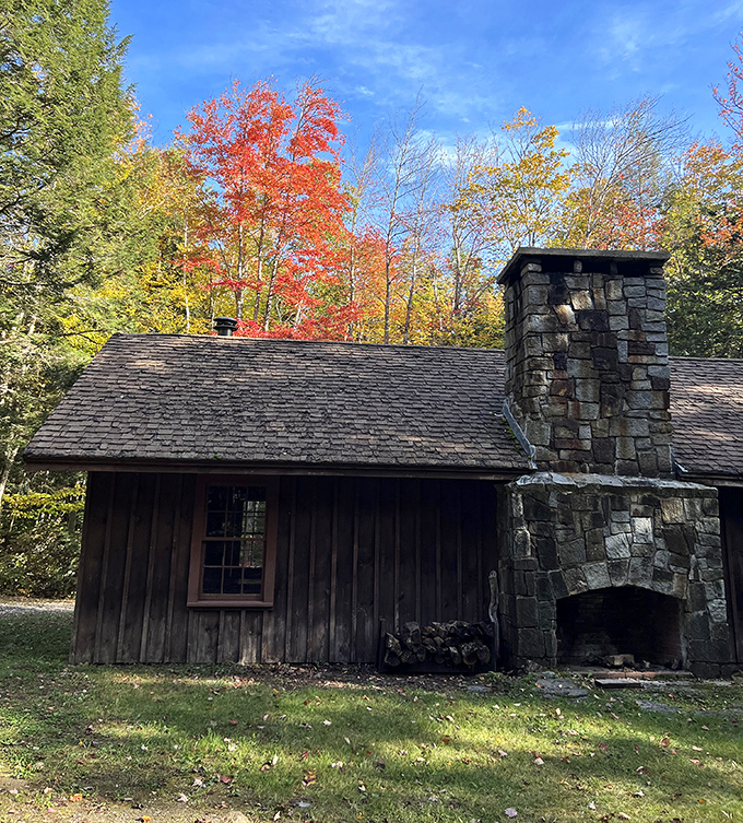 This rustic cabin nestled among autumn foliage looks like the perfect setting for either writing the great American novel or hiding from zombies.