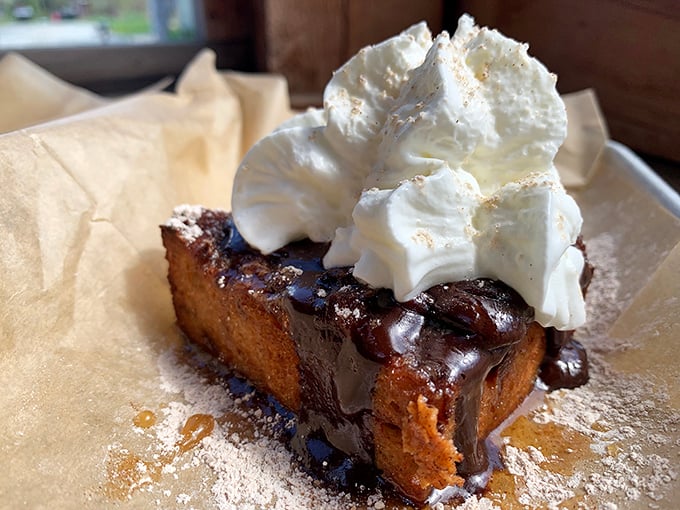 Warm, decadent chocolate bread pudding topped with cloud-like whipped cream &ndash; the dessert equivalent of a bear hug.
