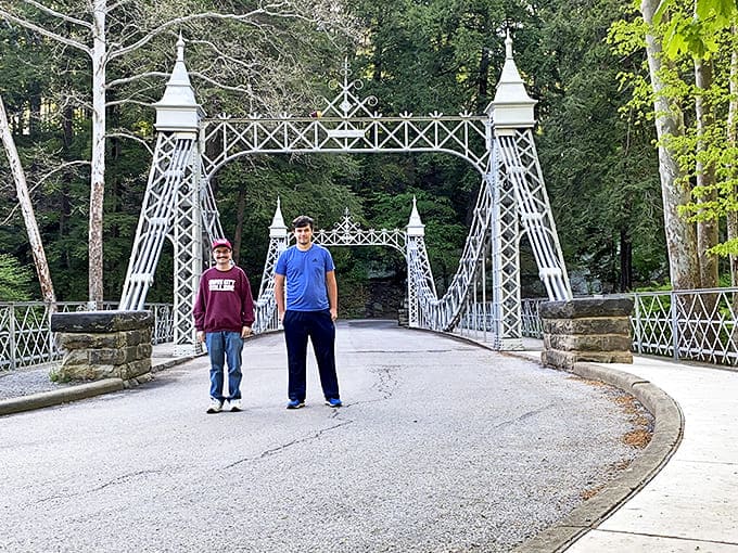 The bridge serves as both pathway and destination, inviting explorers to cross while encouraging them to linger and absorb the surroundings.
