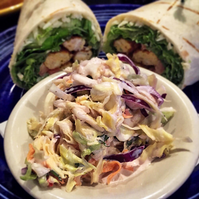 Fresh, crisp slaw and a wrapped sandwich that proves good things come in pairs.