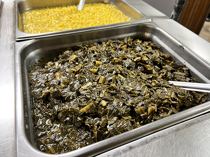 Collard greens cooked low and slow with enough pork to make vegetarians weep with envy &ndash; Southern vegetables at their finest.