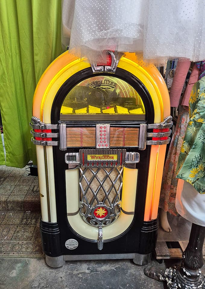 Jukebox: Not just a music player but a time machine &ndash; this Wurlitzer jukebox stands ready to transport listeners back to simpler, more colorful times.