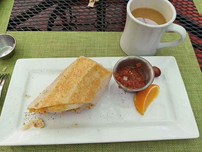 When a breakfast burrito comes with a crepe on the side, you know someone in the kitchen is showing off, bless them.