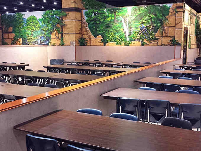 The dining area offers a jungle-themed respite from the action, where families refuel before diving back into the adventure &ndash; sustenance for champions.