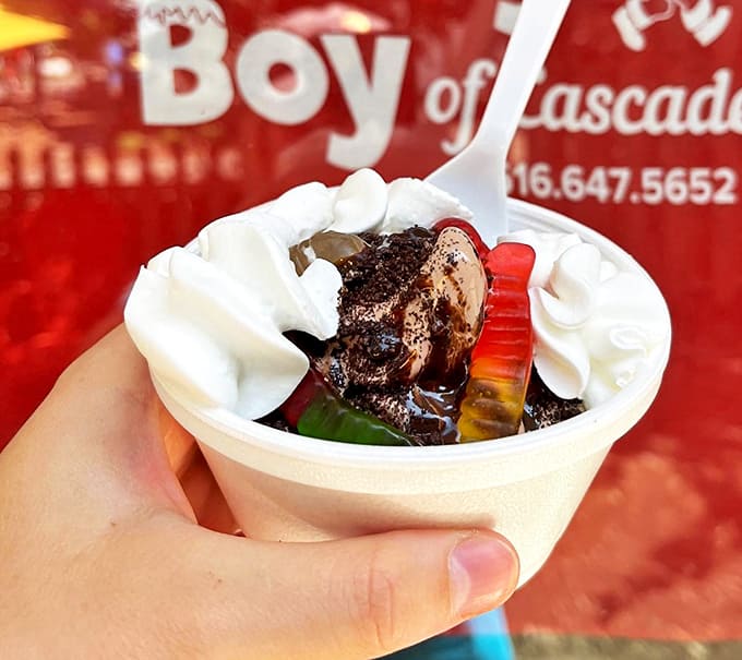 Dirt Sundae: Childhood nostalgia in edible form. Chocolate ice cream and cookie "soil" create the perfect playground for those gummy worms.