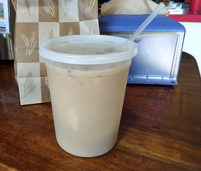 Coffee in a simple cup &ndash; no fancy latte art needed when the brew is this good, the perfect companion to Salt Cod's legendary breakfast offerings.