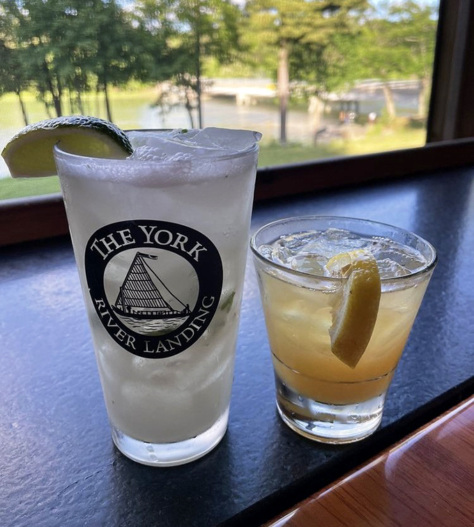 Frosty glasses showcase the restaurant's commitment to proper libations &ndash; the perfect companions to that legendary seafood.