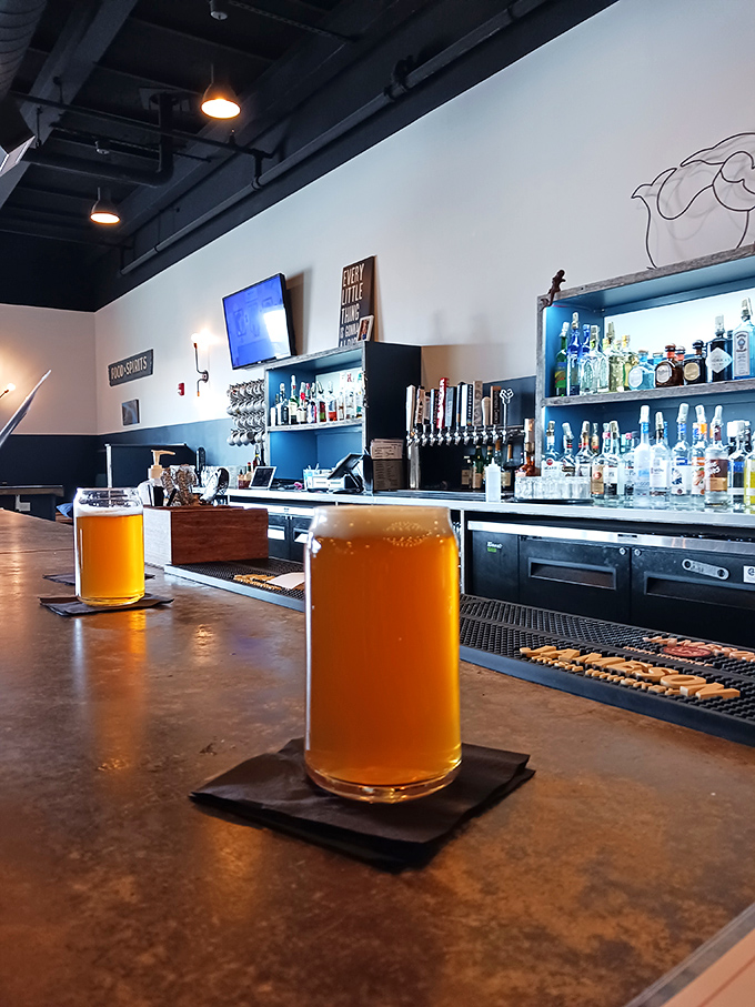 Golden craft beers catching the light like liquid sunshine &ndash; the perfect companions to wash down those island-inspired flavors.