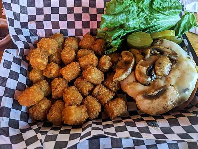 That mushroom and Swiss burger with crispy tots proves that sometimes classic combinations exist for a very good reason indeed.