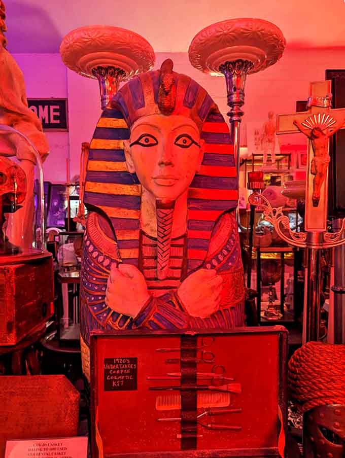 Egyptian Coffin: This vibrant sarcophagus replica celebrates death as passage rather than ending, a colorful counterpoint to somber Western funeral traditions.