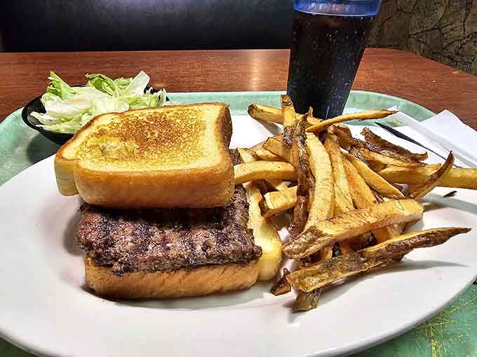 The steak sandwich with fries shows off the kitchen's versatility, though let's be honest, you're really here for those gyros.
