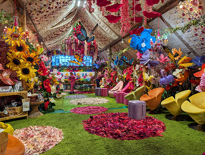 The Bloom Room: where flowers never wilt, colors never fade, and comfortable seating invites you to absorb a garden that thrives on imagination instead of water.