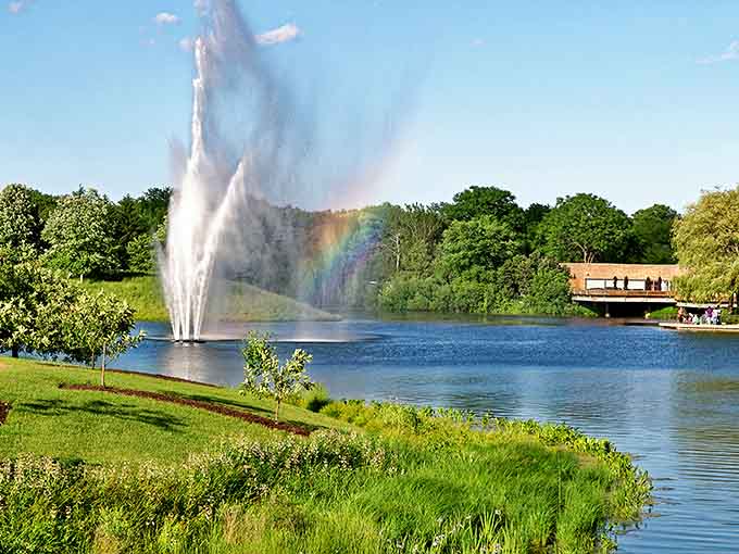 The fountain creates its own rainbow &ndash; nature's way of showing off when water and sunlight decide to collaborate on something spectacular.