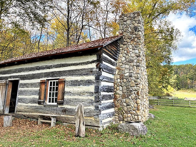 This rustic log cabin with its impressive stone chimney reminds us that "tiny house living" isn't a new concept &ndash; our ancestors just called it "house."