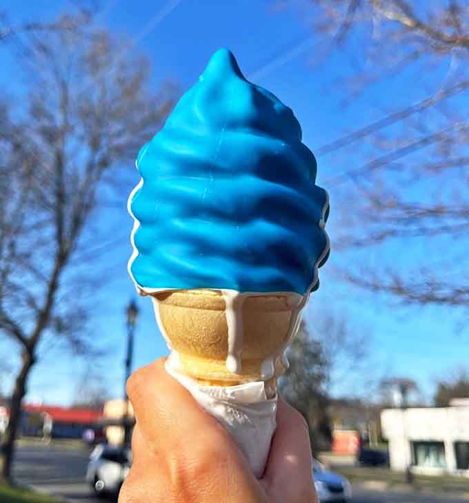 Blue raspberry magic: Electric blue soft serve that turns tongues the same color &ndash; worth every stain and every lick.