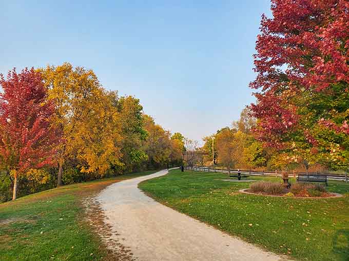 Depot Park in autumn becomes nature's own art installation, and admission is absolutely free.