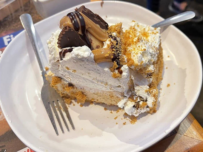 That peanut butter pie is taller than some people's ambitions and infinitely more satisfying to experience firsthand.