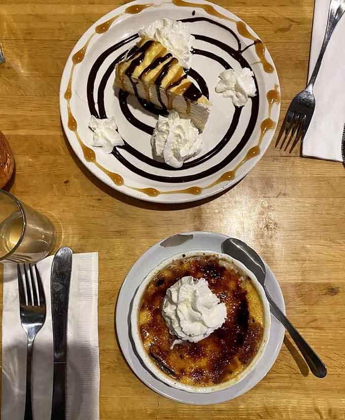 Dessert gets serious with crème brûlée and crepe cake—because every great meal deserves a sweet ending.