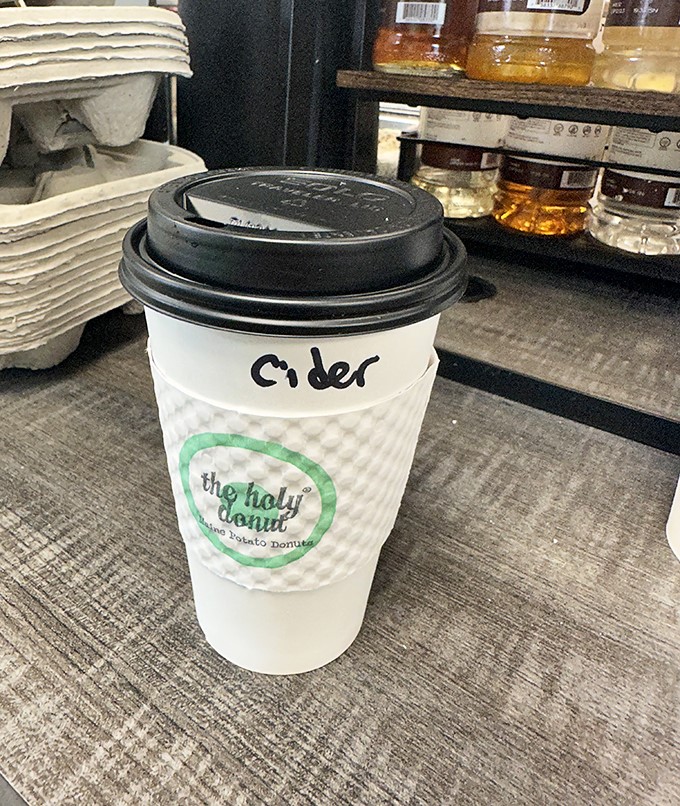 Even their hot cider gets the special treatment &ndash; served in a branded cup that keeps your hands warm while you contemplate which donut to devour next.