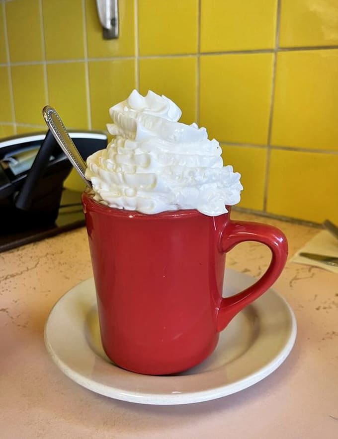 Hot chocolate topped with whipped cream that defies gravity proves that some indulgences are worth every calorie, especially on a chilly Minnesota morning.