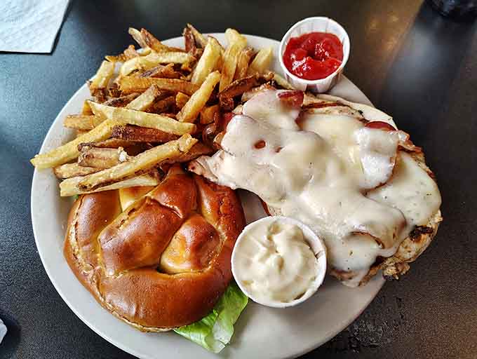 This chicken sandwich is so loaded with bacon and cheese it makes you temporarily forget you came here for the fish, which is saying something.
