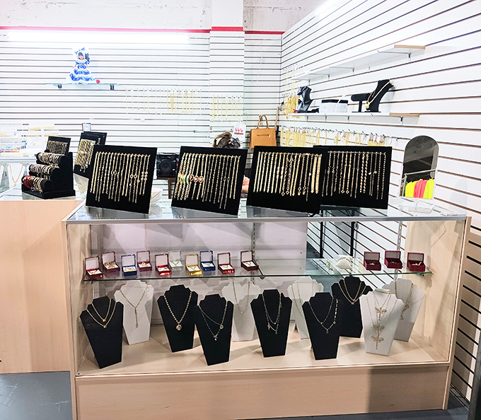 Jewelry displays glitter with potential treasures &ndash; some authentic, some questionable, all waiting for the right negotiator. 