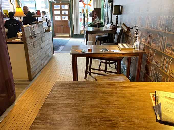 Books line the walls like old friends, while tables wait patiently for the next great conversation or solo coffee meditation.