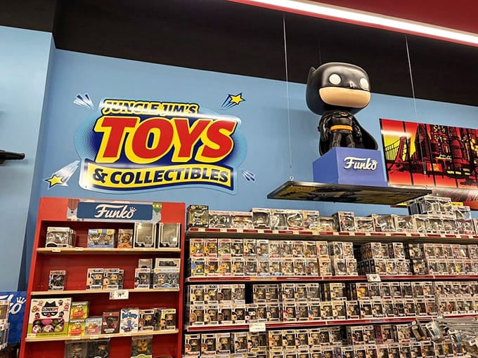 The toy and collectibles section proves Jungle Jim's isn't just about food, it's about finding things you didn't know you needed.