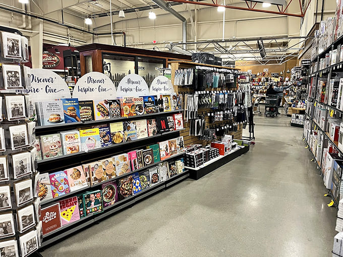 Cookbooks line the shelves, inspiring culinary adventures you'll probably attempt once before ordering takeout again.