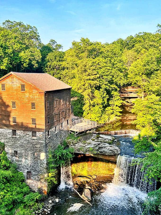 Lanterman's Mill stands as a working time machine, grinding flour the old-fashioned way while modern visitors snap photos on devices from the future.