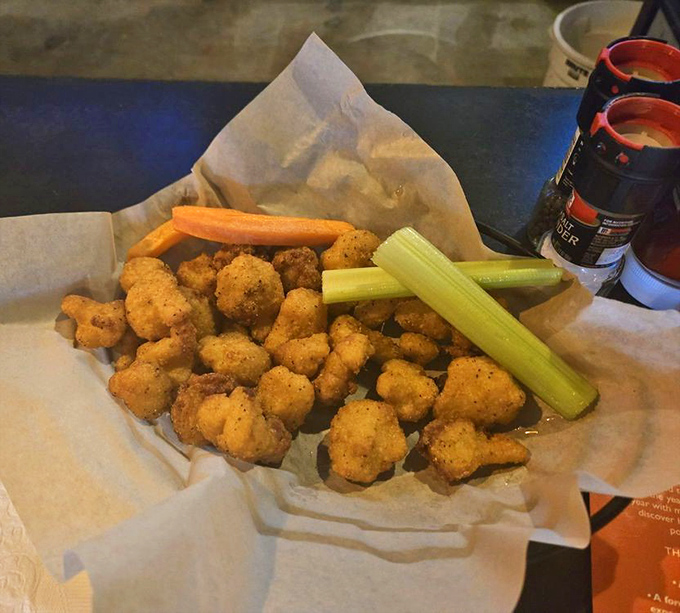 Lemon pepper cauliflower bites with celery sticks, because vegetables deserve to have just as much fun as chicken wings.