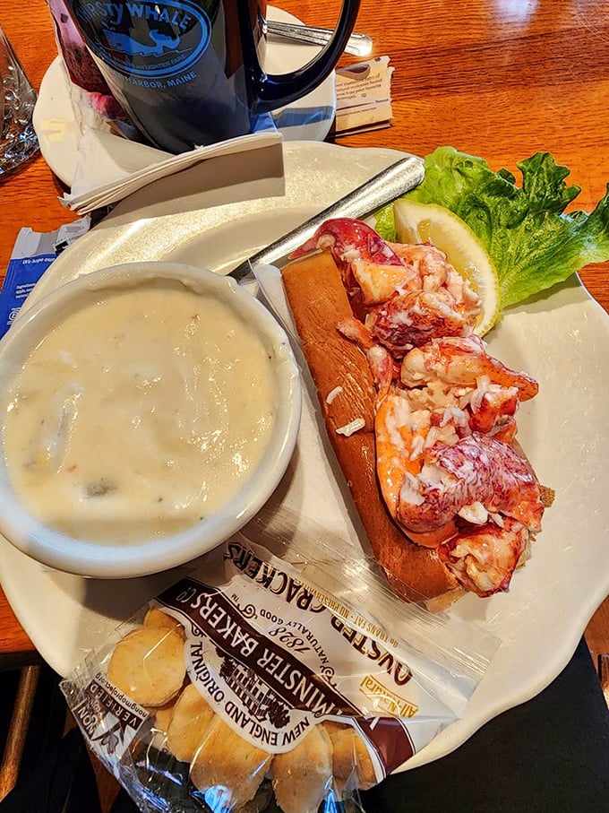 It's the classic Maine power couple: a lobster roll that's dressed to impress and a chowder so thick it could double as a winter coat.