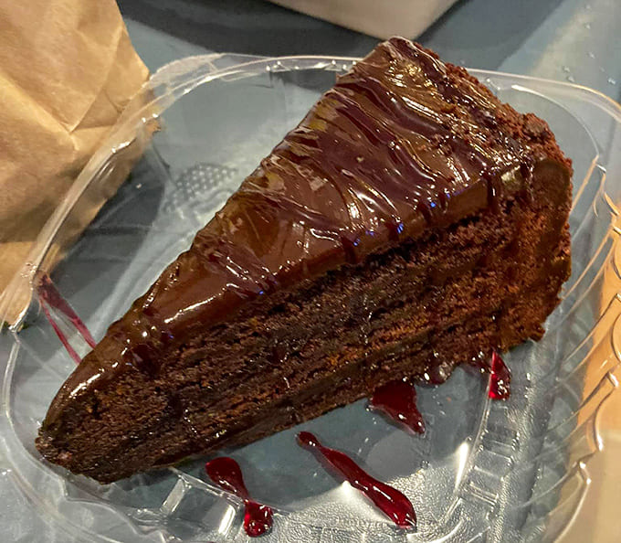 This chocolate cake slice is the sweet finale your meal deserves, rich enough to make you forget you're already full.