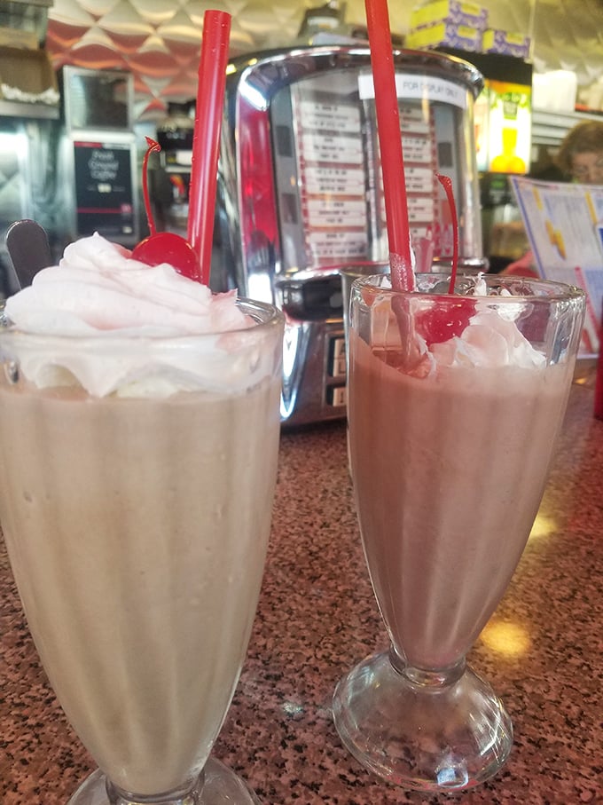 Thick enough to require a spoon before you tackle the straw, these old-fashioned milkshakes come with the metal mixing cup for seconds.