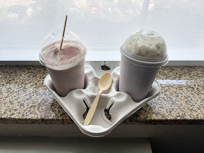 Milkshakes served old-school style with the metal mixing cup alongside &ndash; because one glass of this creamy perfection is never quite enough.