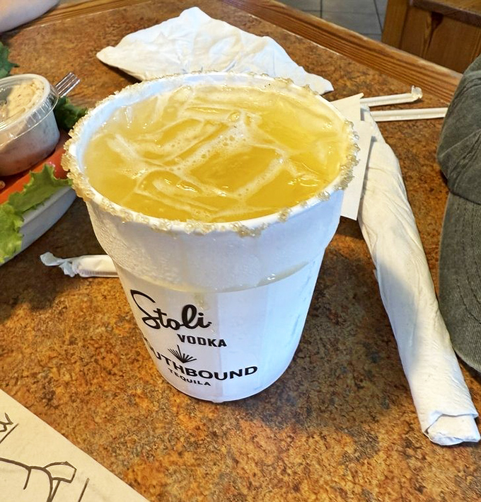 Sunshine in a glass! Their mimosas come in a frosty mug that keeps your bubbly breakfast cocktail perfectly chilled until the last sip.