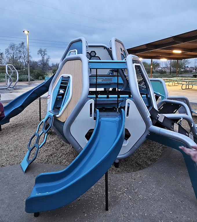 Multiple slides offer varying speeds and twists, proving that the fastest way from top to bottom is also the most exhilarating.