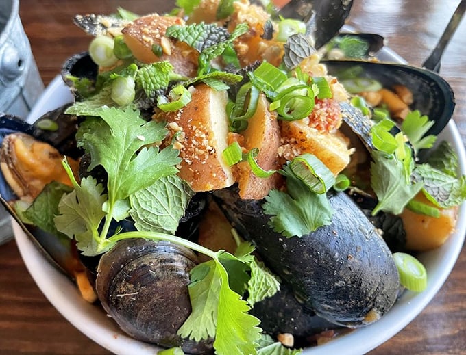 These mussels aren't just seafood &ndash; they're little oceanic treasures bathed in broth so good you'll contemplate drinking it straight from the bowl.