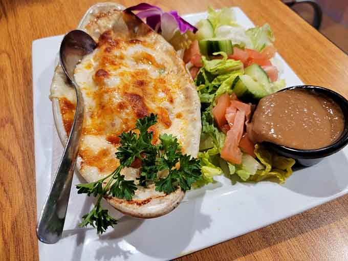 Seafood crepes stuffed with ocean treasures and topped with cream sauce prove the kitchen's talents extend beyond their famous chowder.